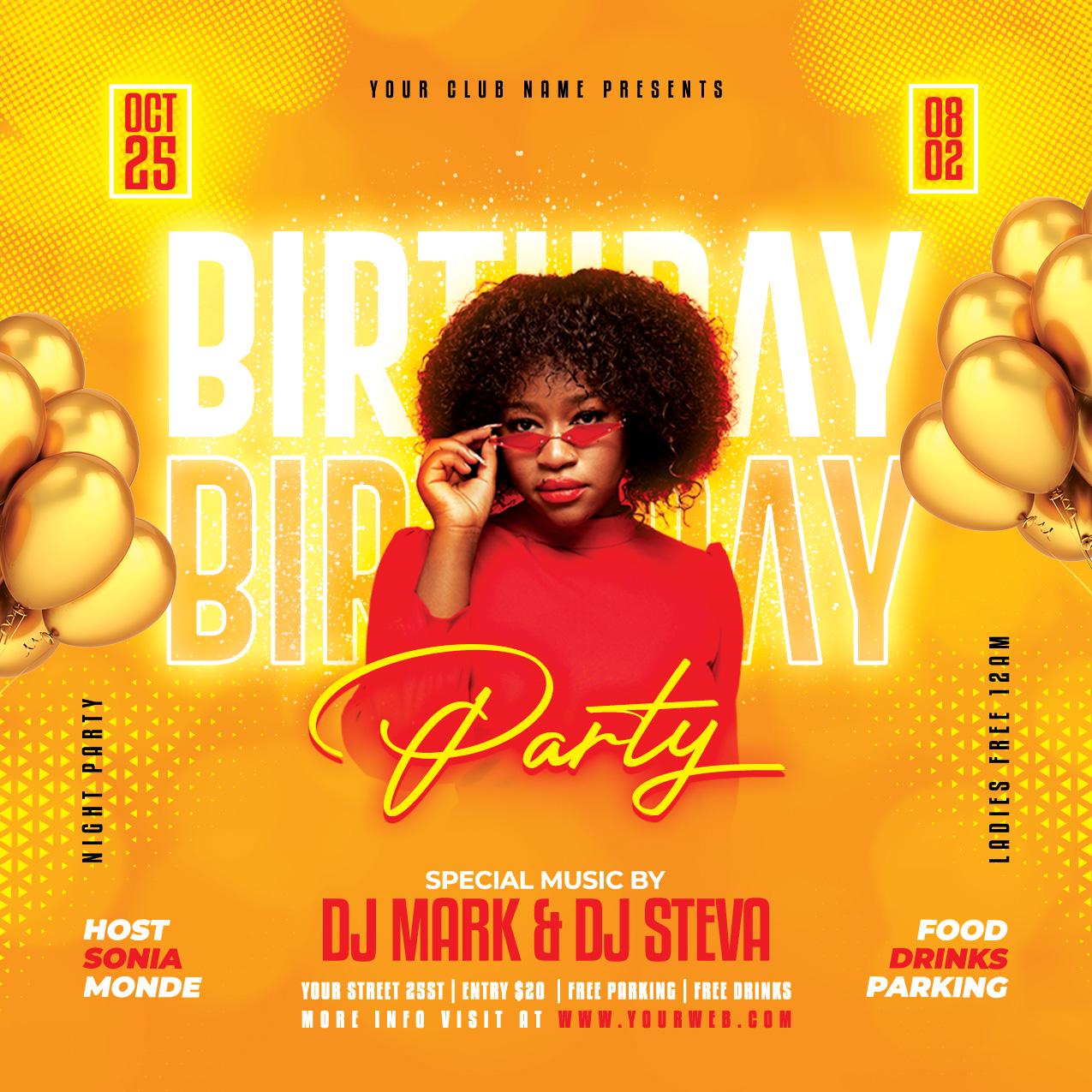 Birthday Party Flyer Template: Editable DIY Poster (canva, Photoshop ...