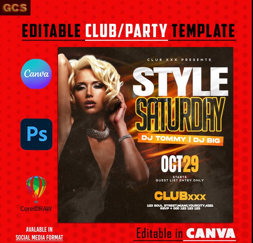Editable Saturday DJ Club Flyer Template – Editable in Canva, Photoshop ...