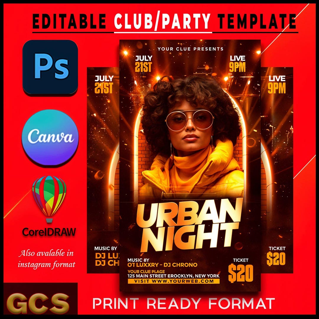 Editable Urban Night Party Template Flyer | Editable on Canva, Corel ...