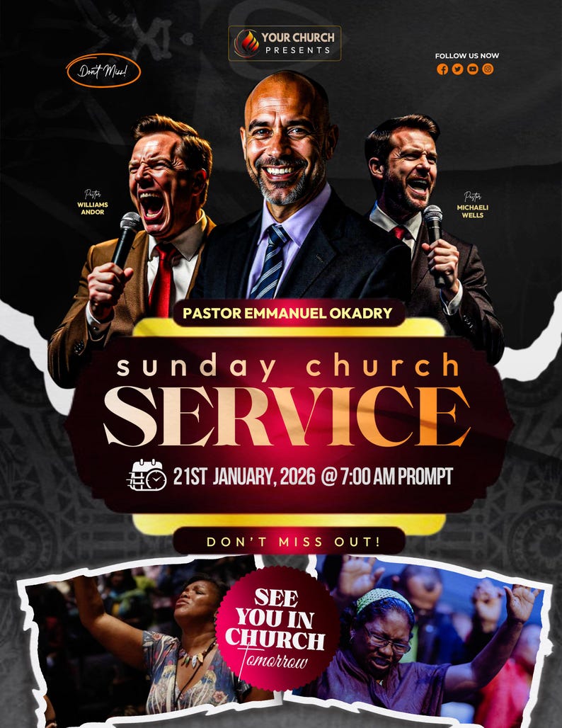 Editable Church Service Flyer Template: Modern Gospel Event Poster ...