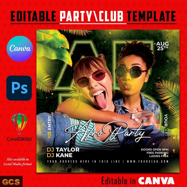 Funky Afro Party Club Template: DIY Poster (canva, Photoshop, Coreldraw ...
