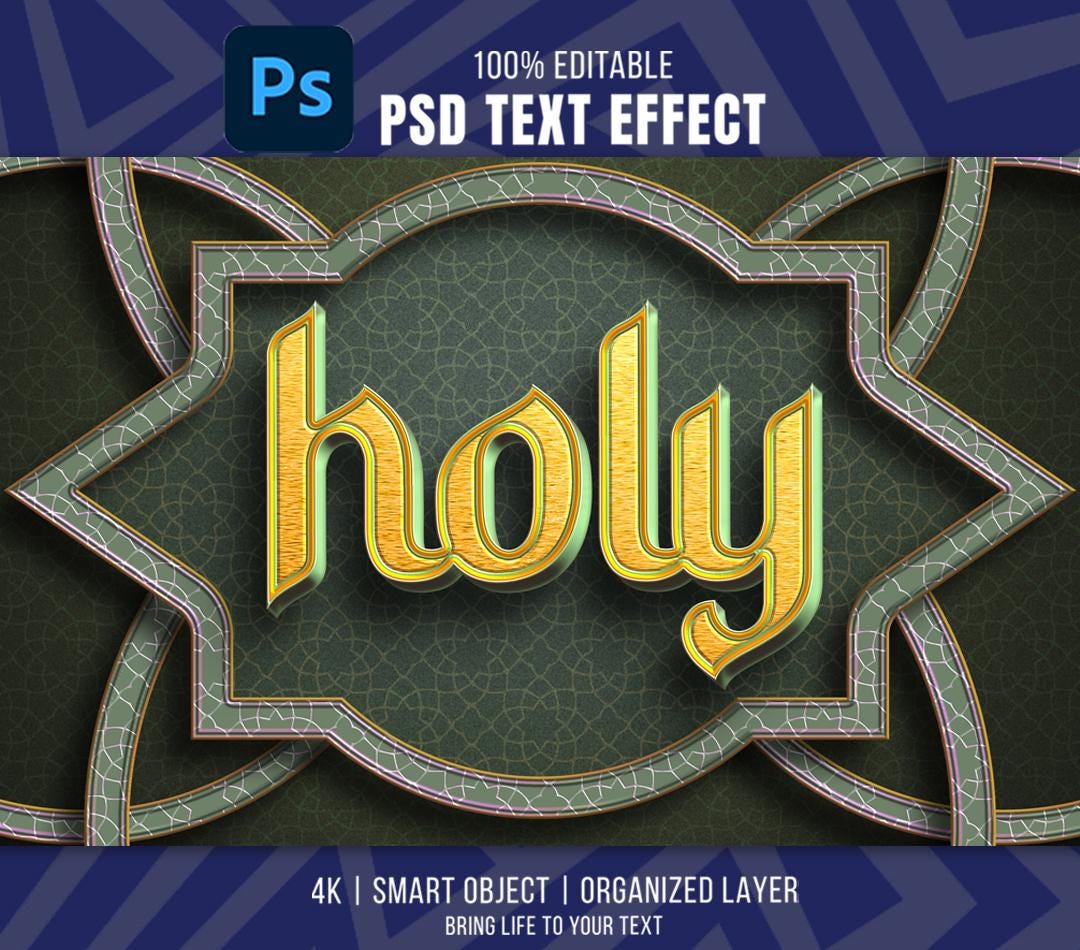 3D Gold Holy Text Effect: Islamic Pattern Font (PSD Download) - Etsy