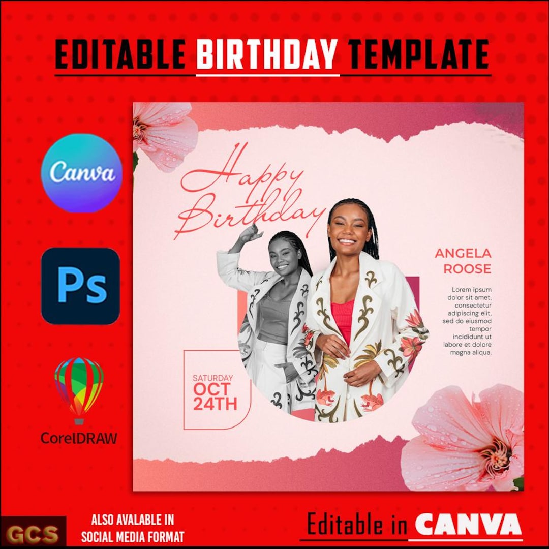 Editable Birthday Flyer Template | Modern Pink Birthday Invitation ...