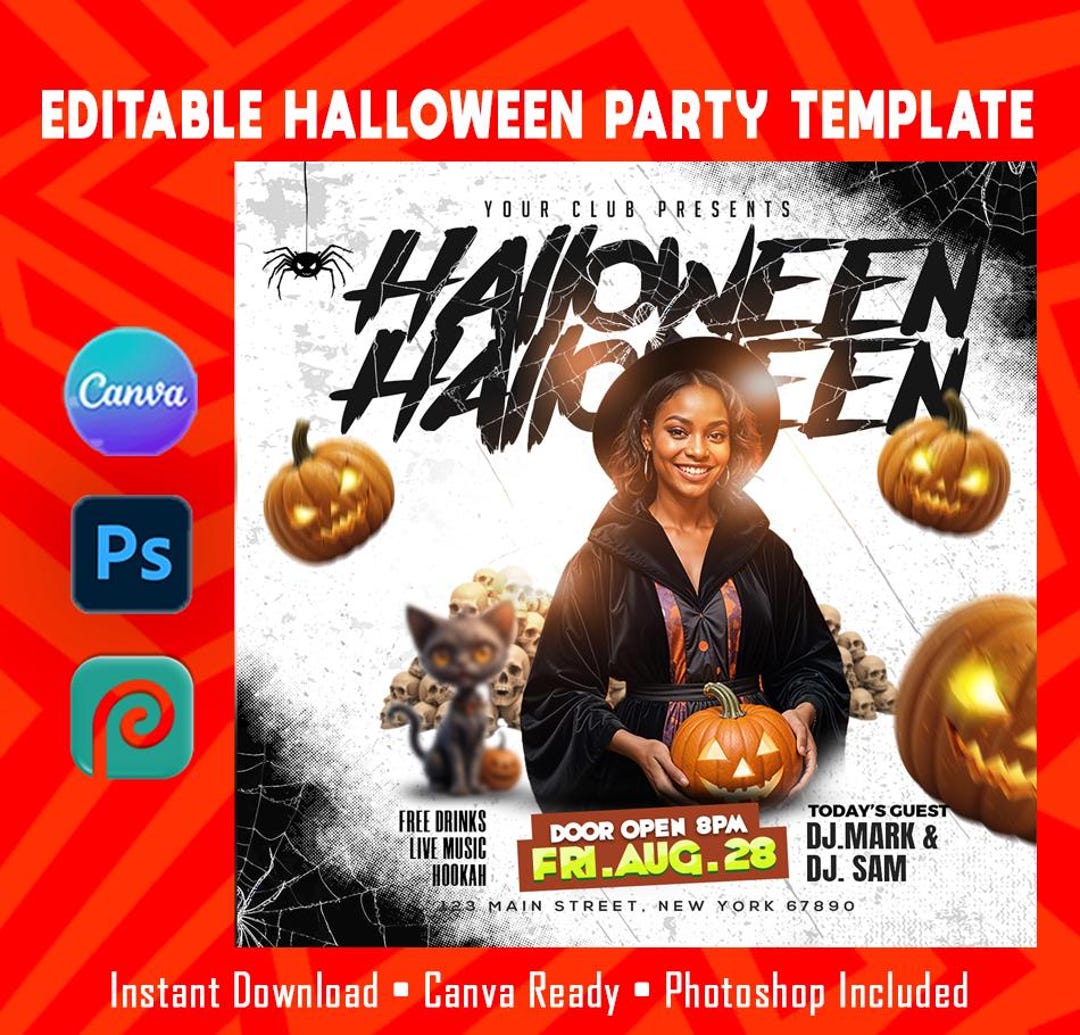 Editable Halloween Night Club Flyer | Scary Party Invitation Template ...