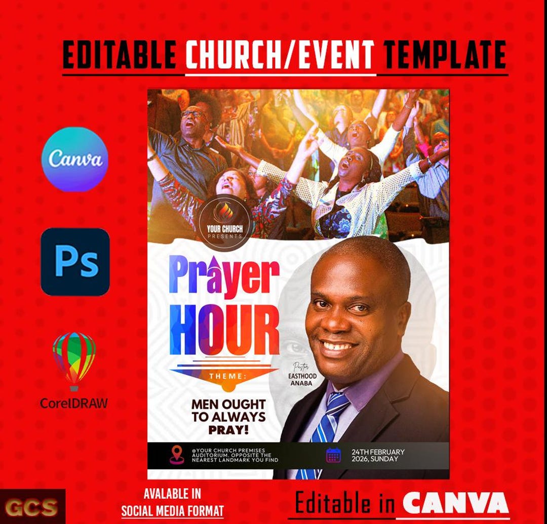 Editable Canva Church Flyer | Sunday Service Template | Worship, Praise ...
