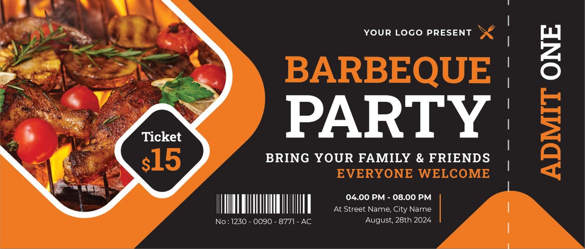 Customizable Barbeque Party Ticket Design | Instant Download, Editable ...