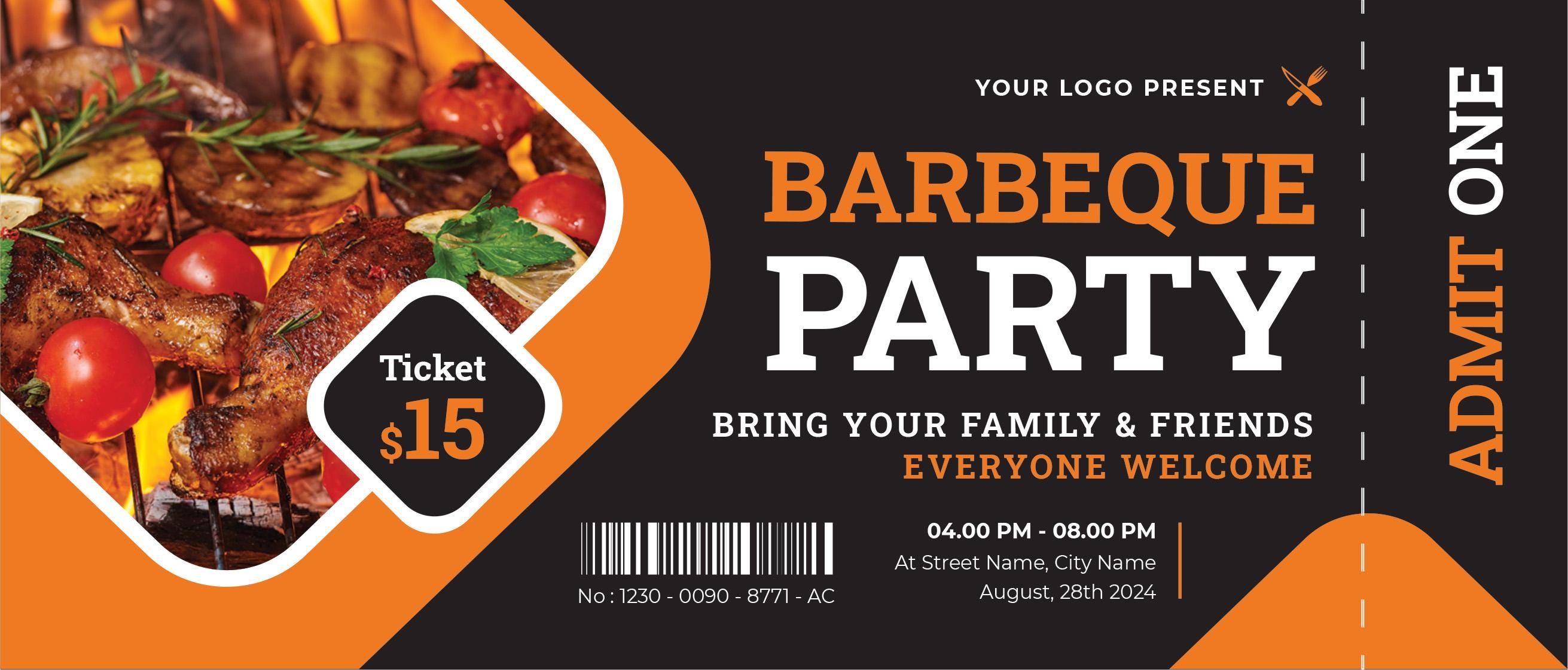 Customizable Barbeque Party Ticket Design | Instant Download, Editable ...
