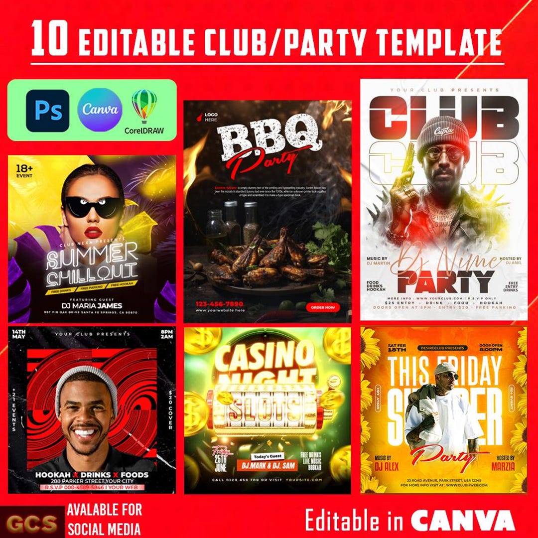 10 Canva & Photoshop Club Flyer Templates: Event Designs Bundle ...