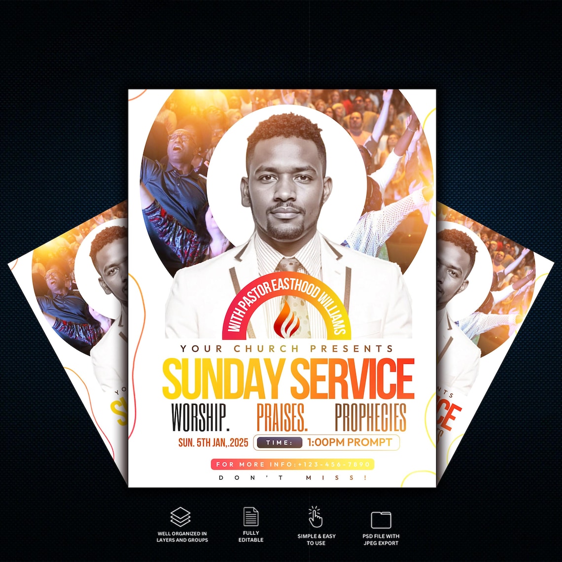 Editable Canva Church Flyer: Sunday Service, Worship Event (PSD ...