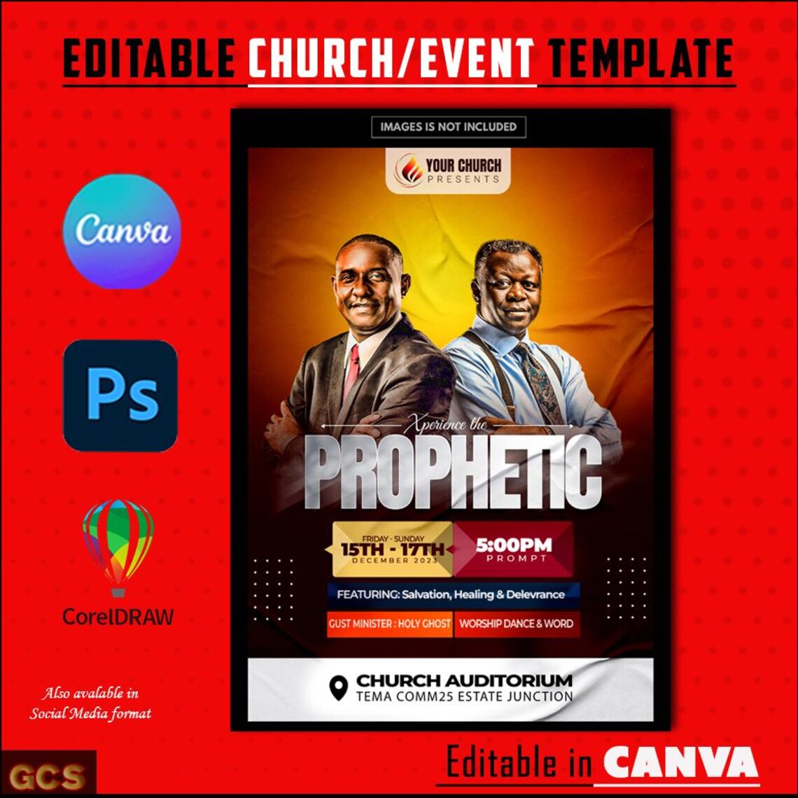 Editable Prophetic Church Flyer Template: Canva, Photoshop, Coreldraw ...