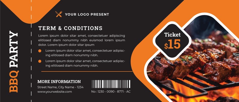 Customizable Barbeque Party Ticket Design | Instant Download, Editable ...