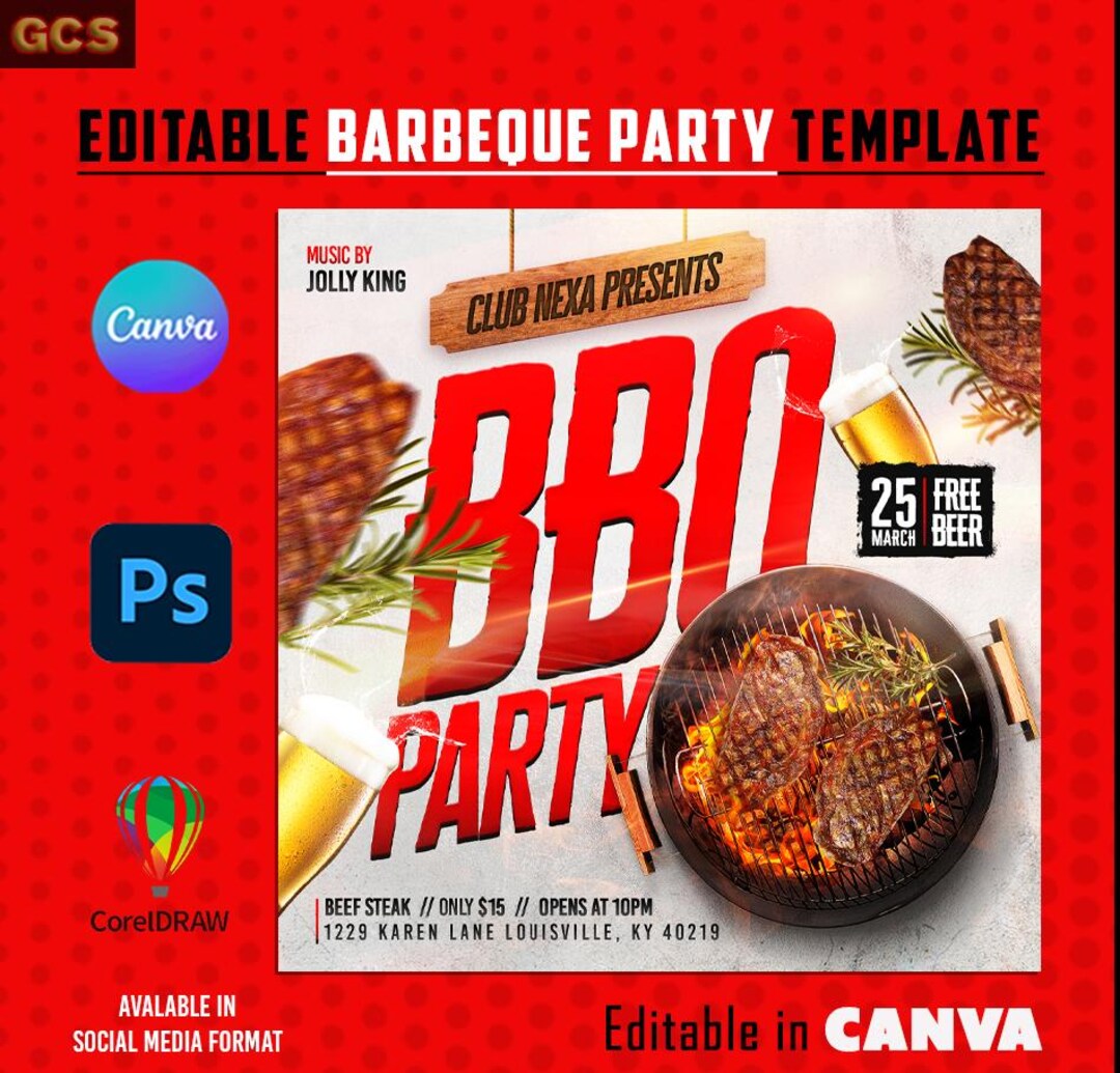 Editable BBQ Party Design Template | Editable on Canva, Corel Draw ...