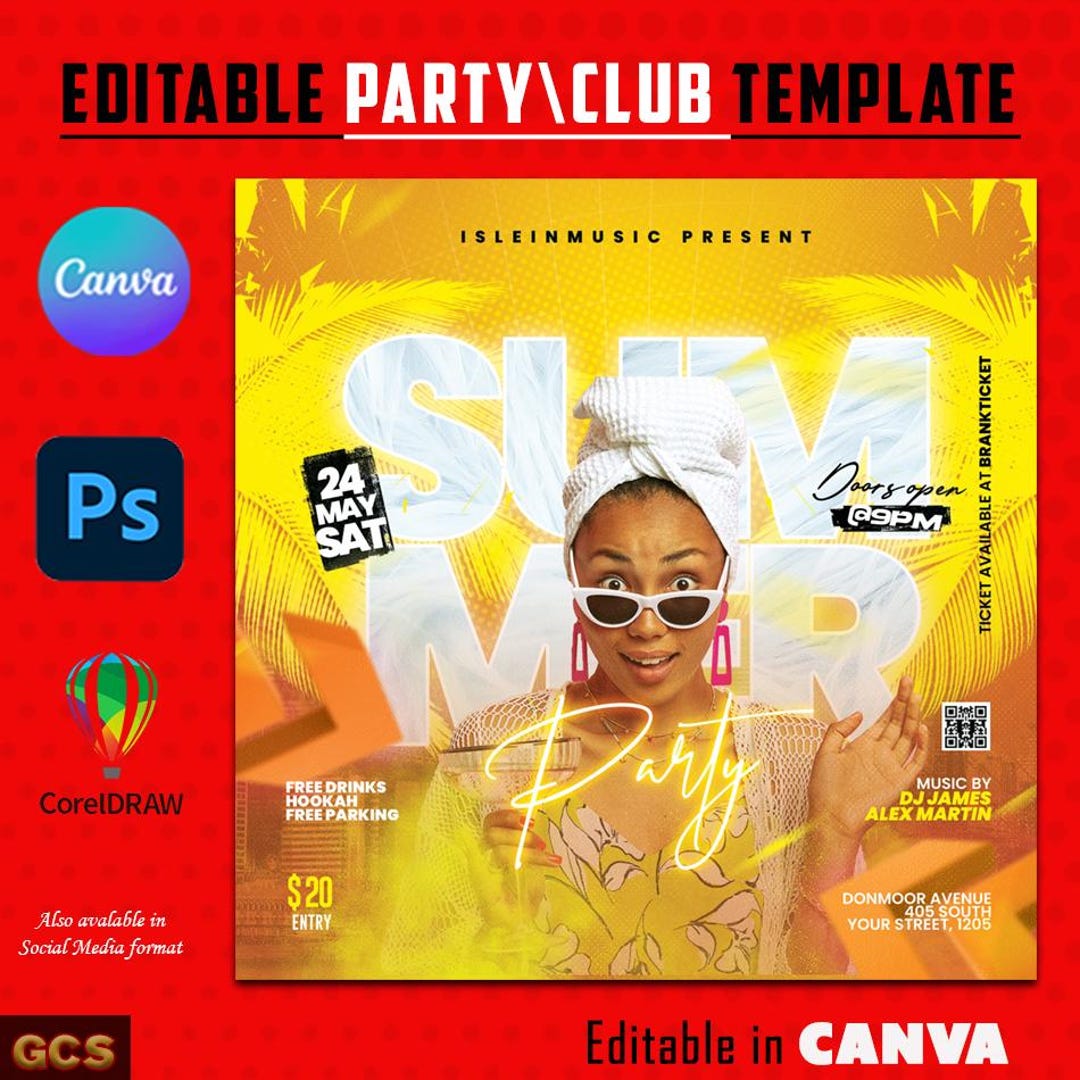 Summer Party Beach Poster | Party Club Template, Editable on Canva ...