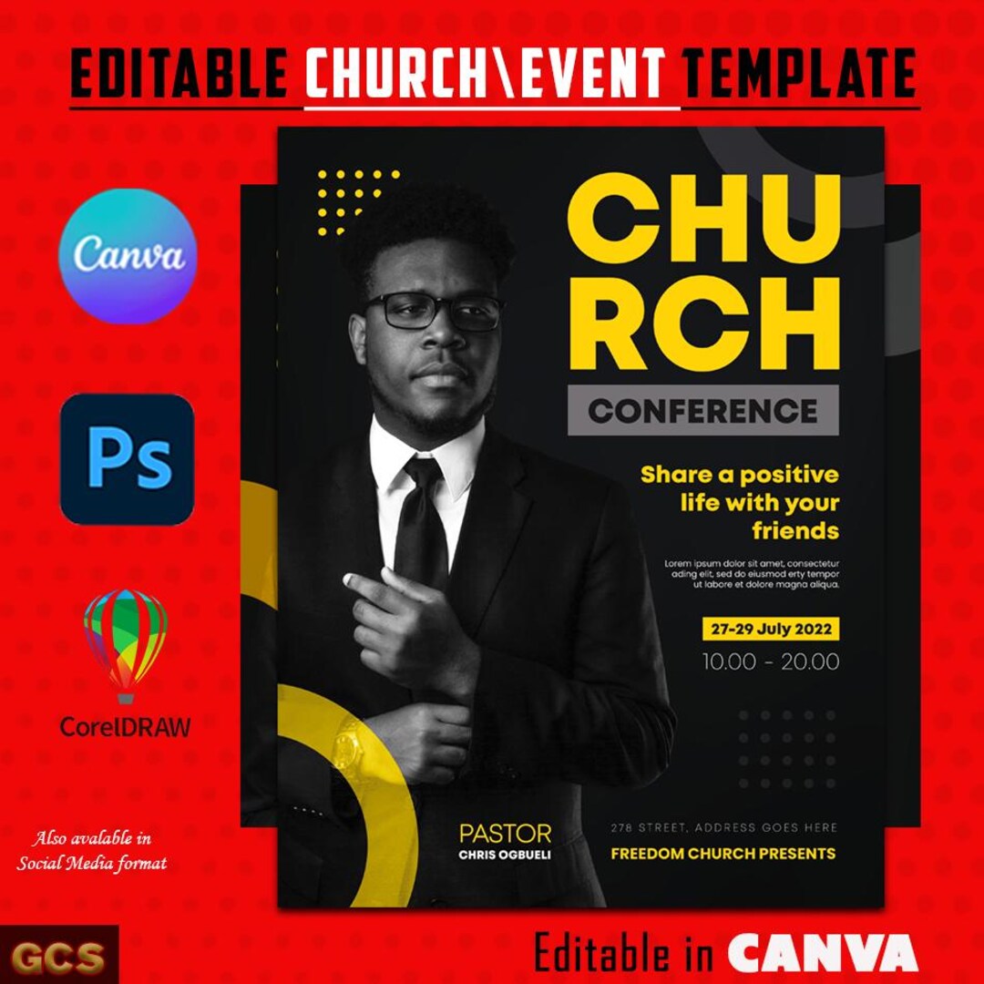 Modern Church Flyer Template: Editable in Canva, Photoshop, Coreldraw ...