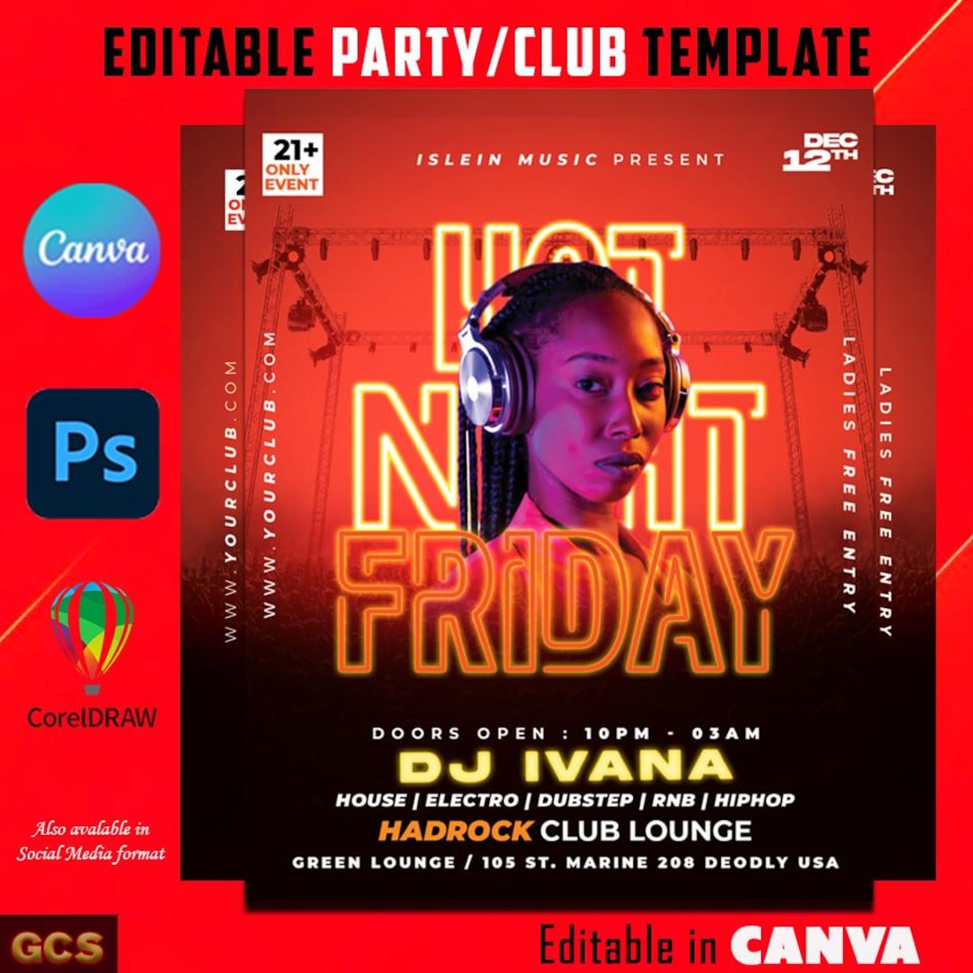 Editable Neon Night Party Poster | Canva, Corel Draw & Photoshop ...