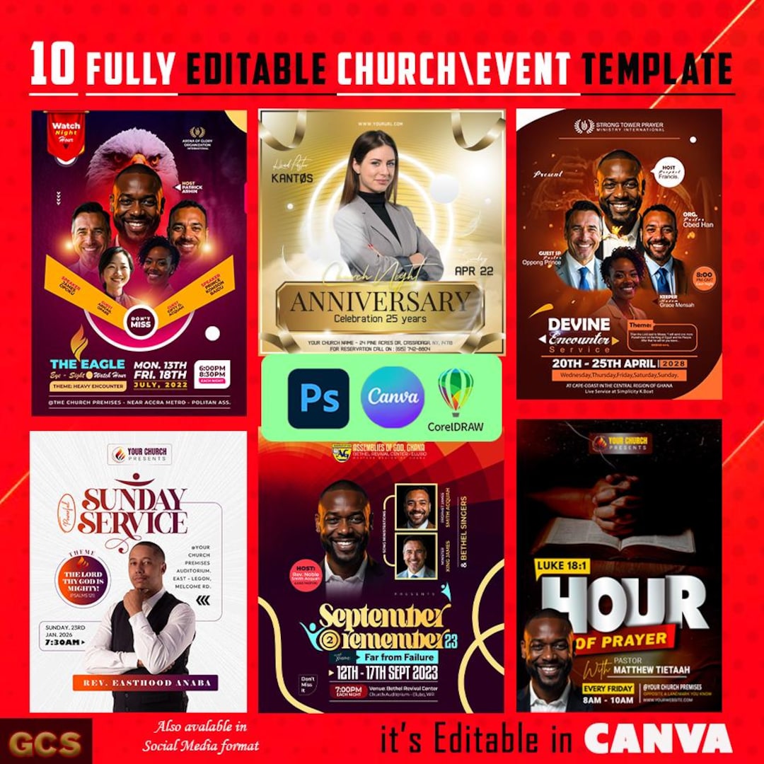 Church Event Flyer Templates: Sunday Service, Anniversaries (canva, PSD ...