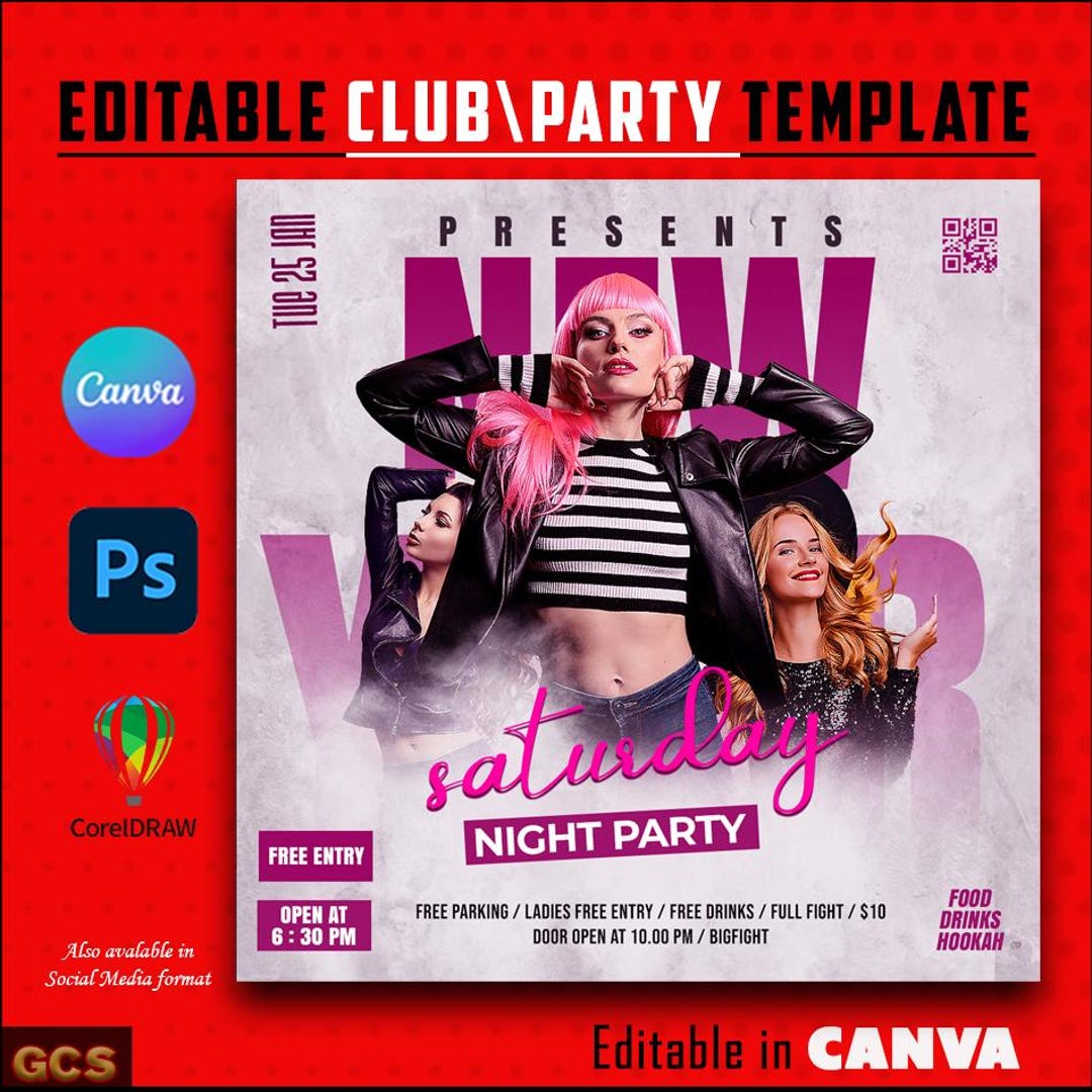 Saturday Party Flyer Template: Club Night, Editable Design (digital ...