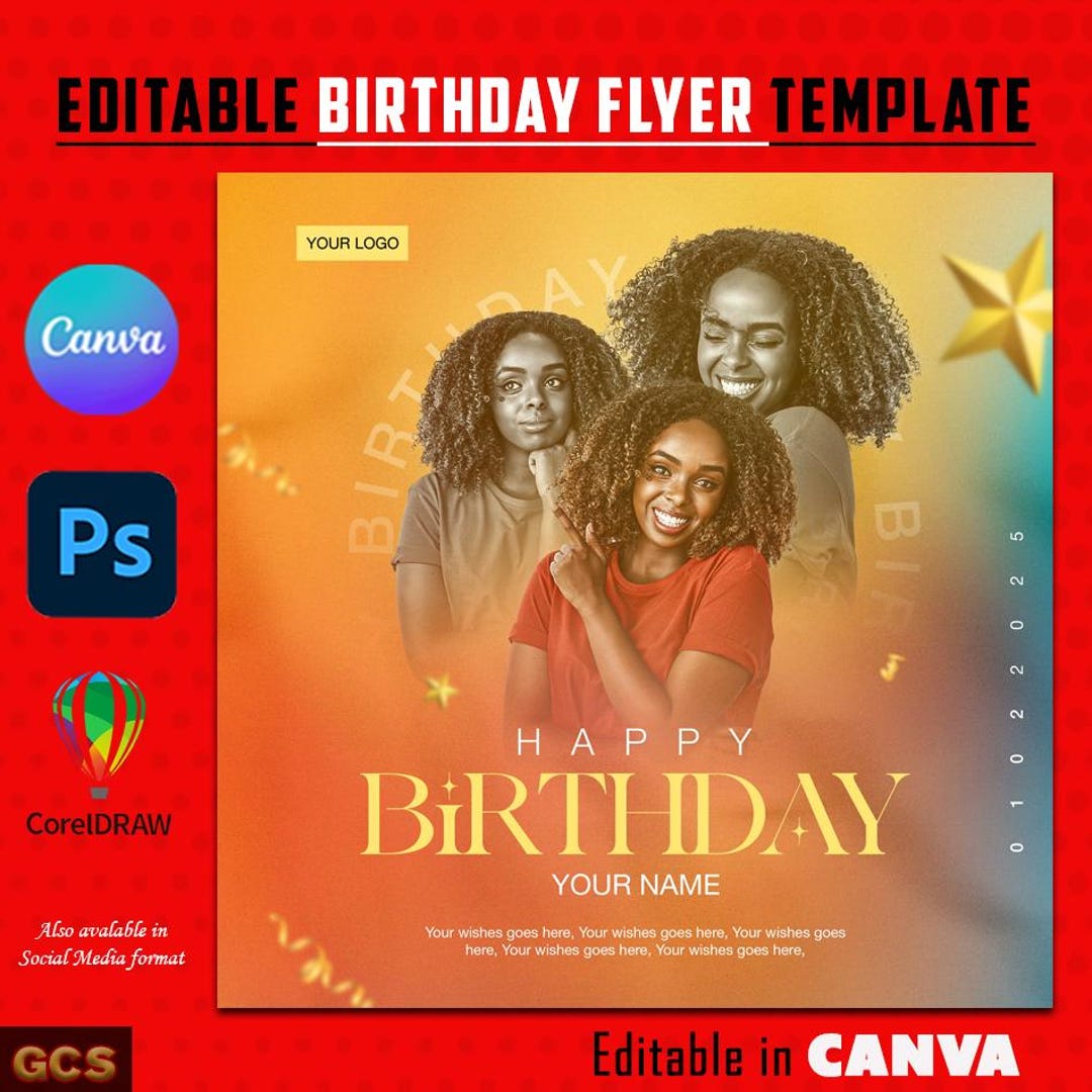 Editable Birthday Flyer Template: DIY Poster (canva, Photoshop ...