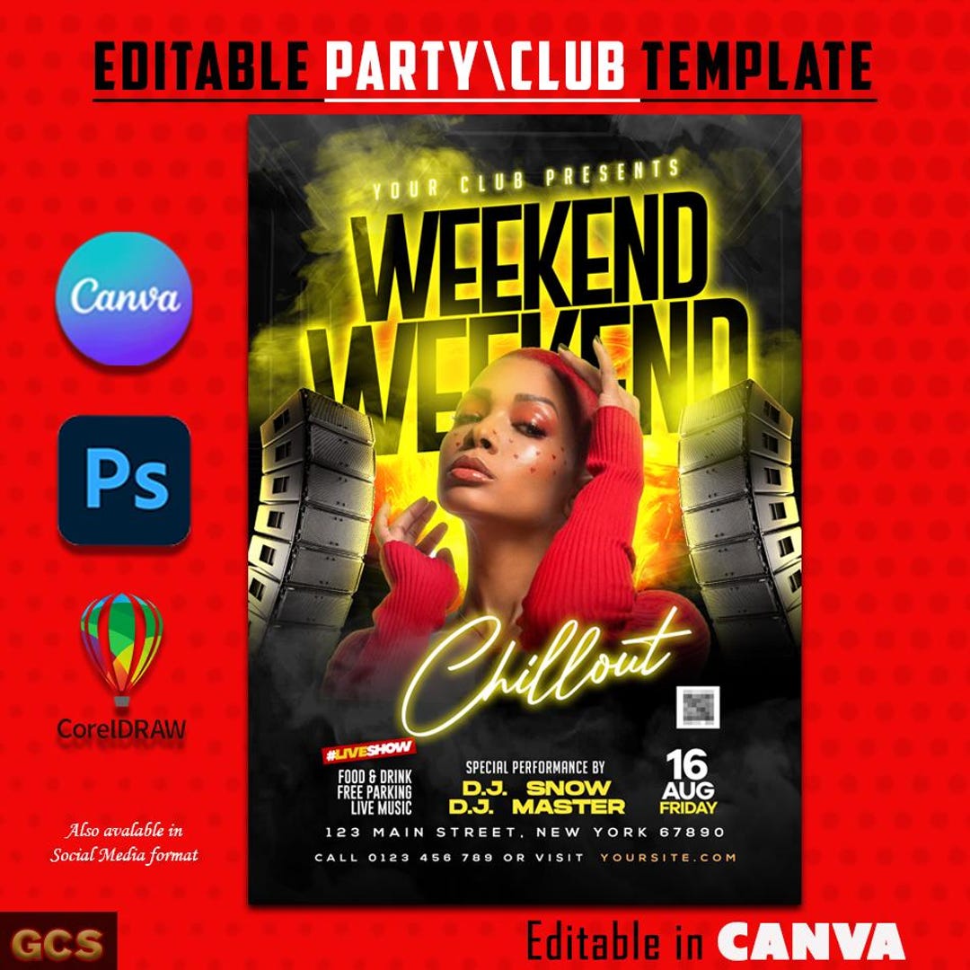 Editable Party Flyer Template: Club Event Design (canva, Photoshop ...