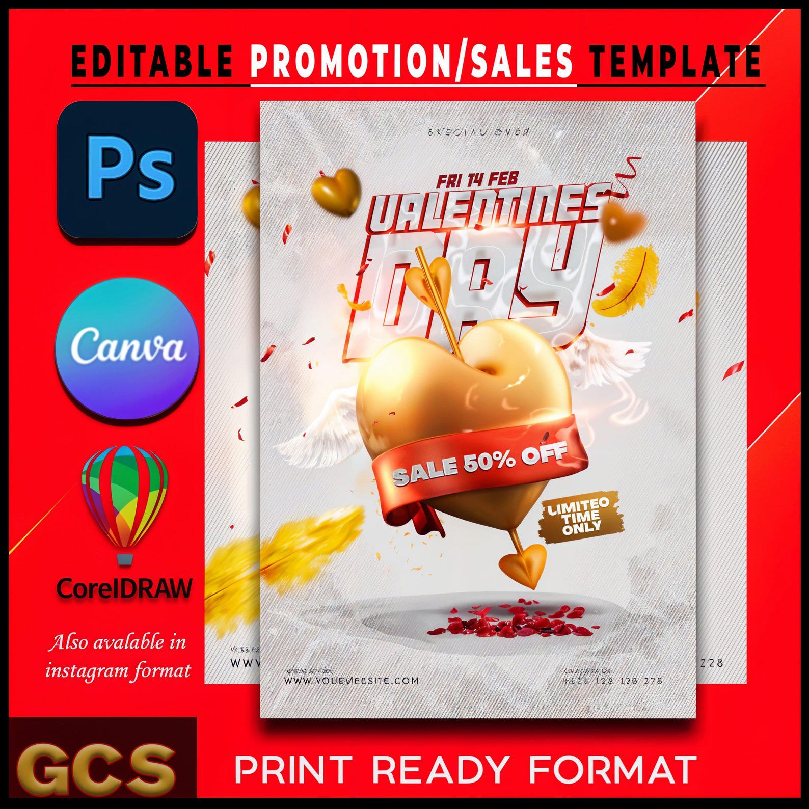 Valentine's Day Promotion Flyer Template: Editable in Canva, Photoshop ...