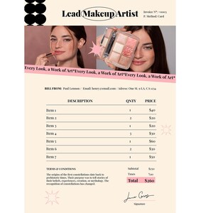 Editable Beauty Invoice Template: Canva, Photoshop & Coreldraw (digital ...