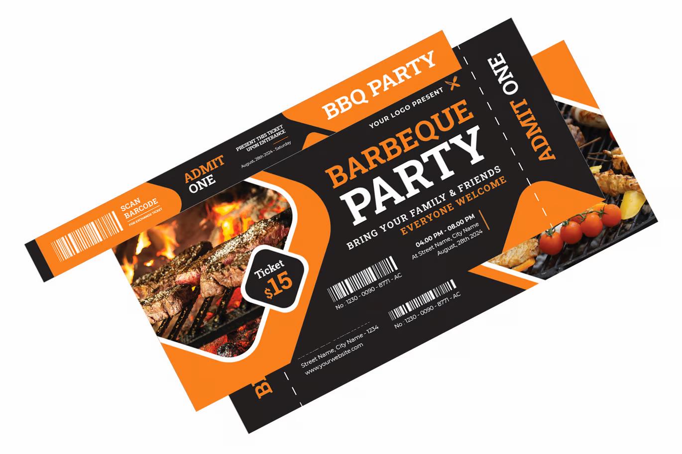 Customizable Barbeque Party Ticket Design | Instant Download, Editable ...