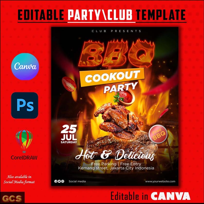 BBQ Cookout Party Flyer Template: Editable Design (canva, Photoshop ...