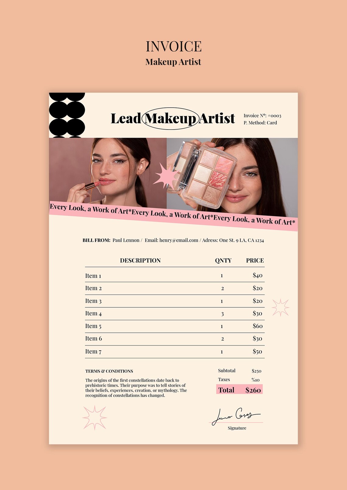 Editable Beauty Invoice Template: Canva, Photoshop & Coreldraw (digital ...