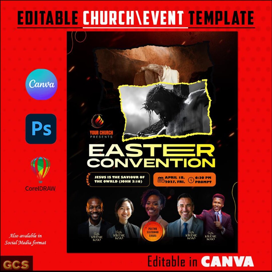 Editable Easter Church Event Flyer Template | Canva, PSD, Coreldraw ...