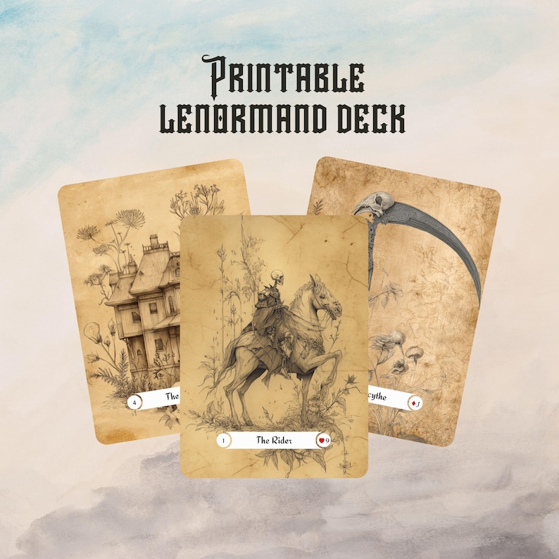 Vintage Lenormand Deck: Sepia Hand-drawn Oracle Cards (instant Download ...