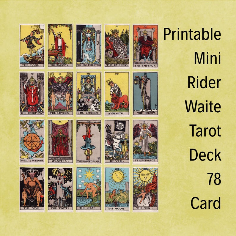 Mini Rider-waite Tarot Deck: Printable DIY Witchy Cards (PDF) - Etsy