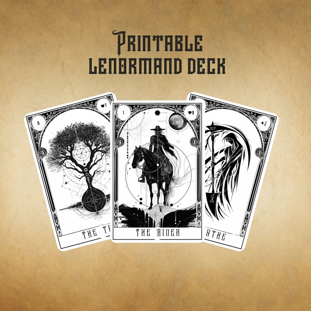 Mini Lenormand Deck, Printable Lenormand Cards, Black and White Digital ...