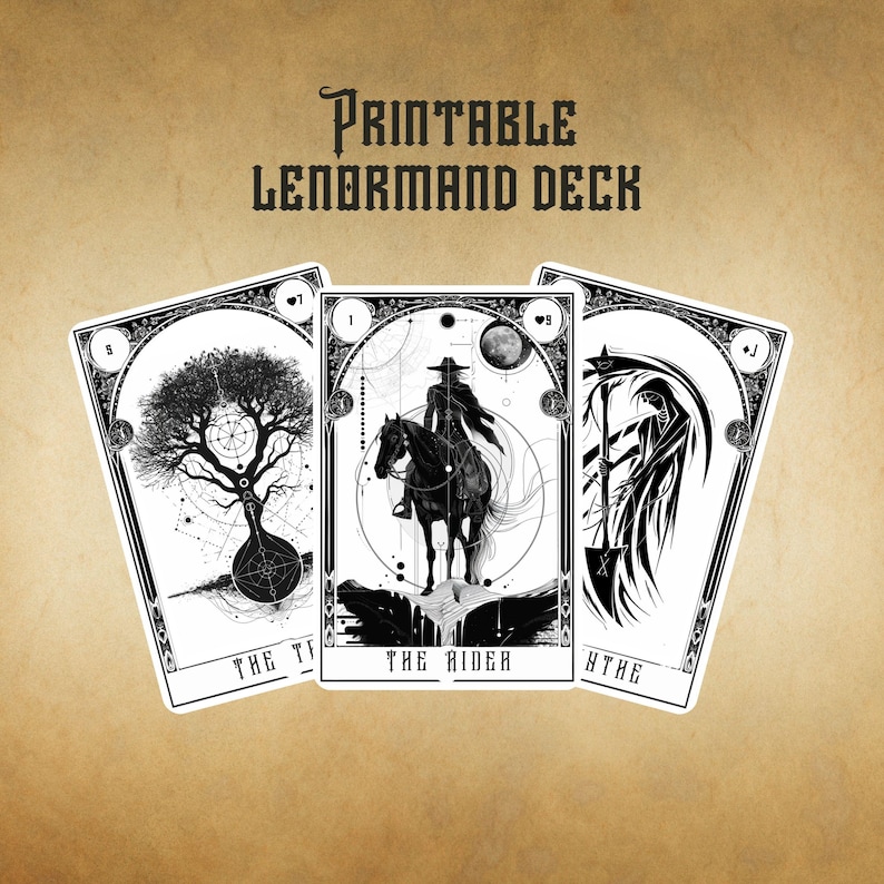 Mini Lenormand Deck: Black and White Printable Fortune Telling Cards ...