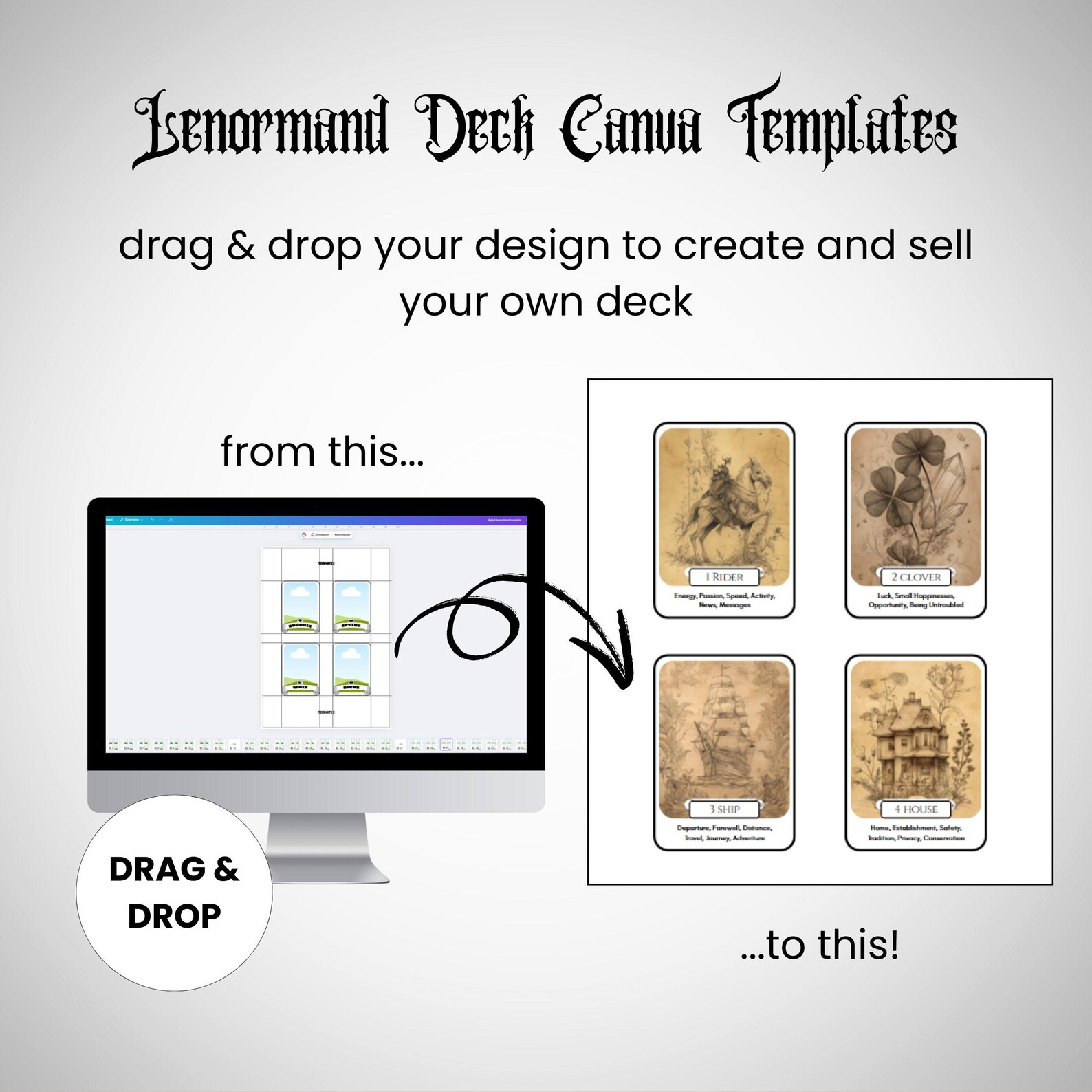 Editable Lenormand Deck Canva Template Diy Oracle Card Design Digital 3869