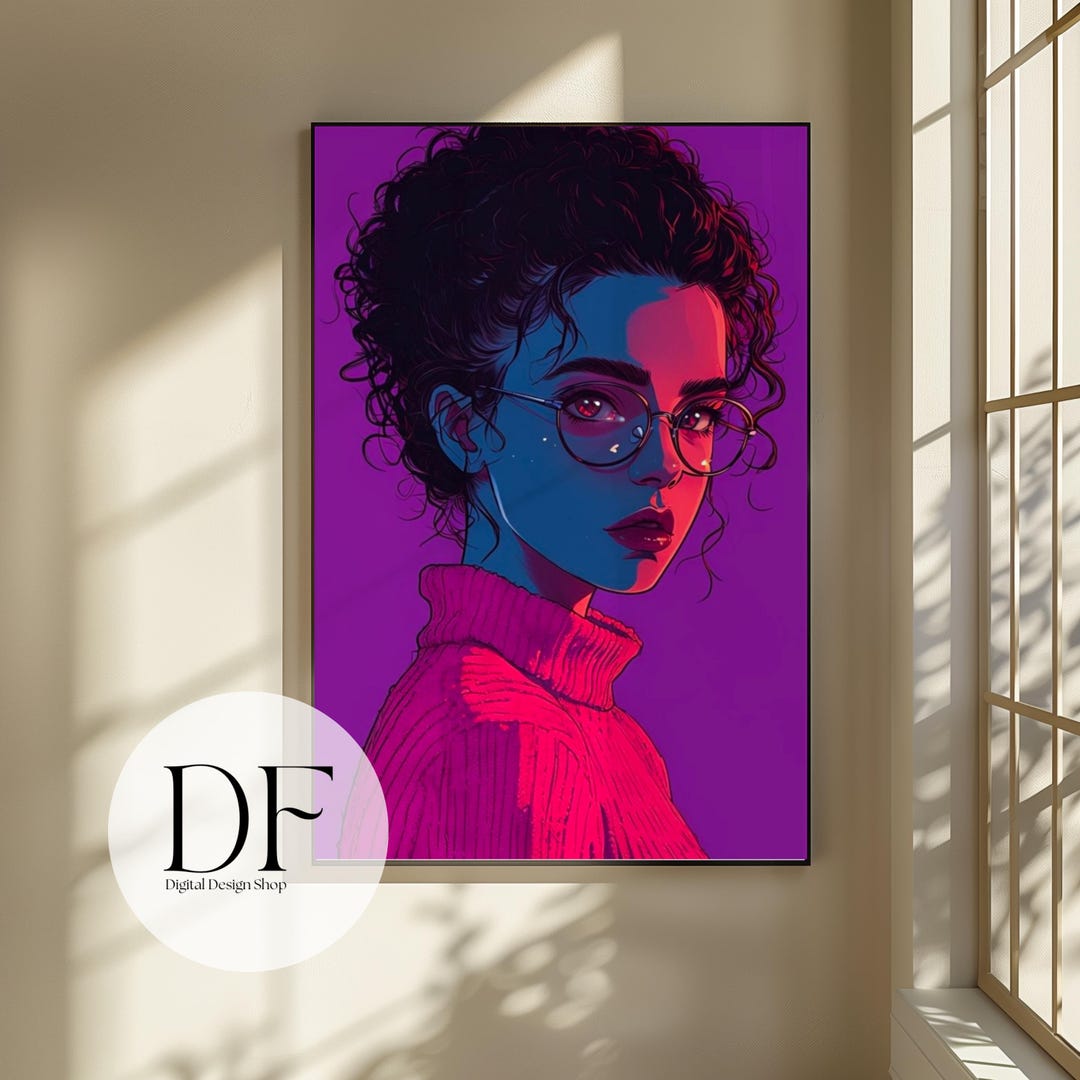 Retro Fashion Diva Girl Neon Color Wall Art - Digital Download ...