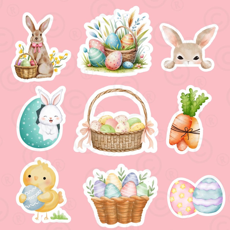 Printable Pastel Easter Stickers – Cute Spring Bunny & Egg Designs for ...