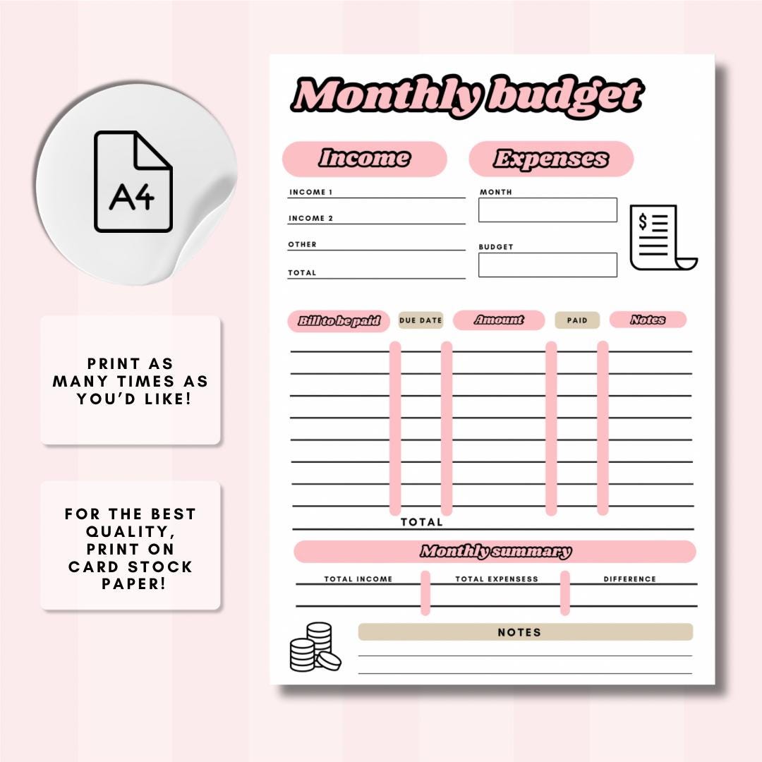 Monthly Budget Planner Printable Cute Design With Income, Expenses ...