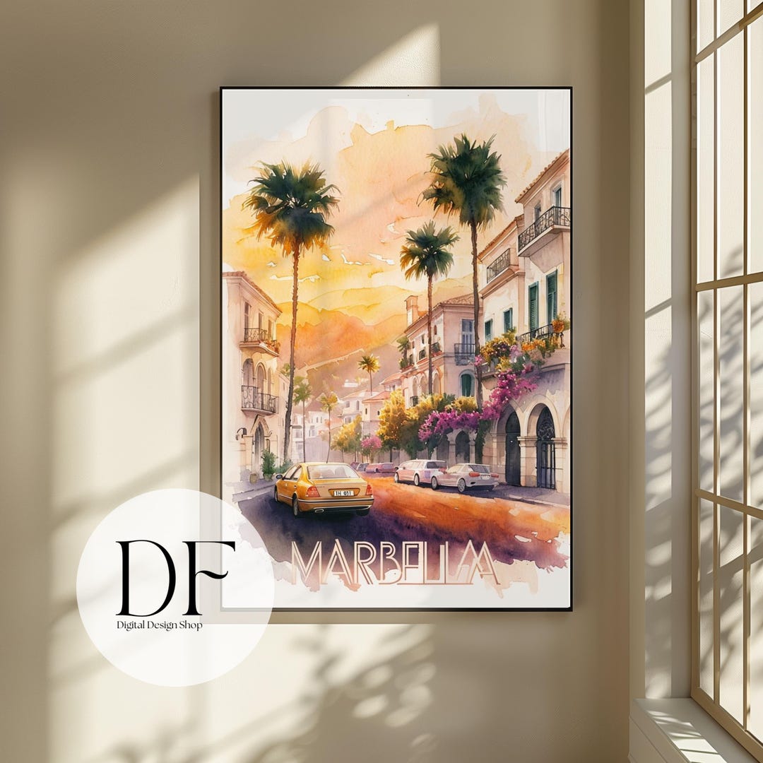Marbella Spain Wall Art Poster, Mediterranean Travel Print, Sunset ...