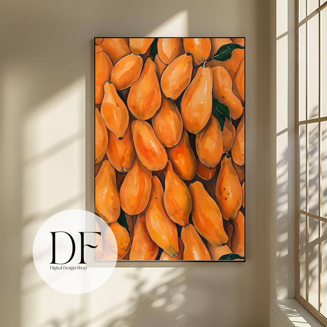 Papaya Wall Art Printable | Tropical Fruit Kitchen Decor | Orange Fruit ...