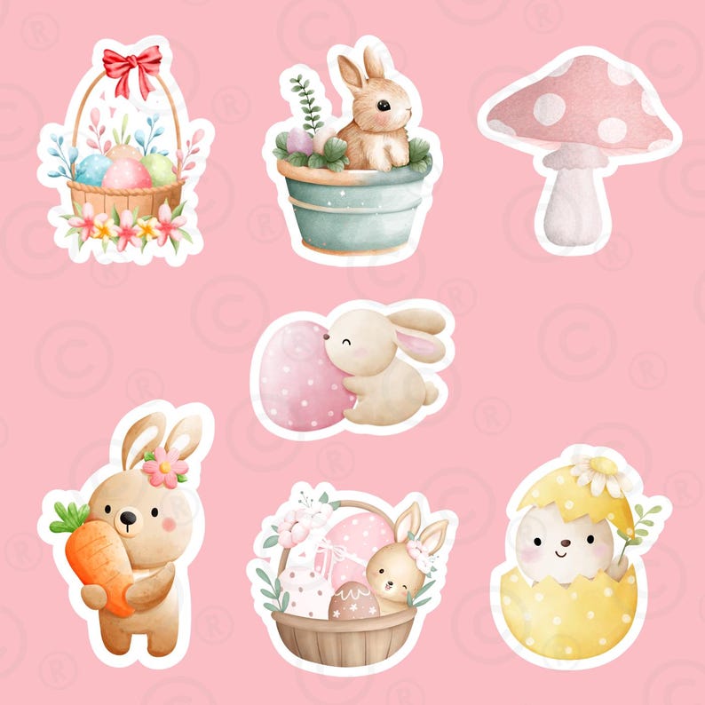 Printable Pastel Easter Stickers – Cute Spring Bunny & Egg Designs for ...