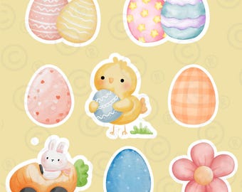 Pastel Easter Stickers | Spring Bunny & Egg Set - Printable - Etsy