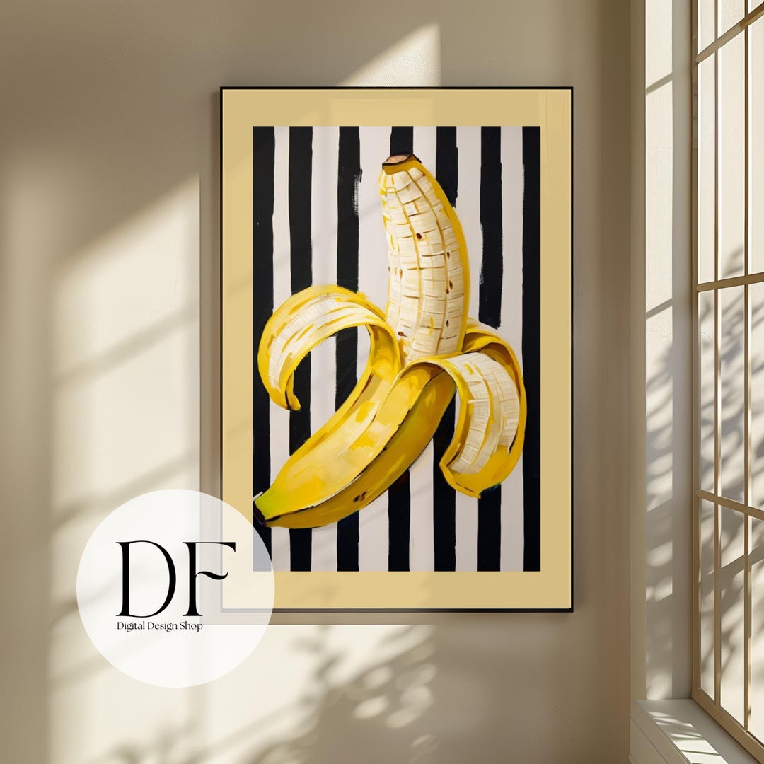 Bold Pop Art Banana Printable | Modern Kitchen Wall Art | Black & White ...