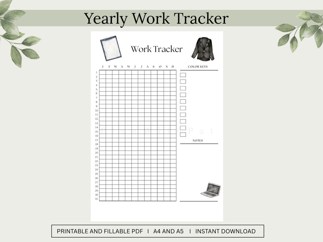 Yearly Work Tracker Printable | Editable Digital Work Log PDF | Daily ...