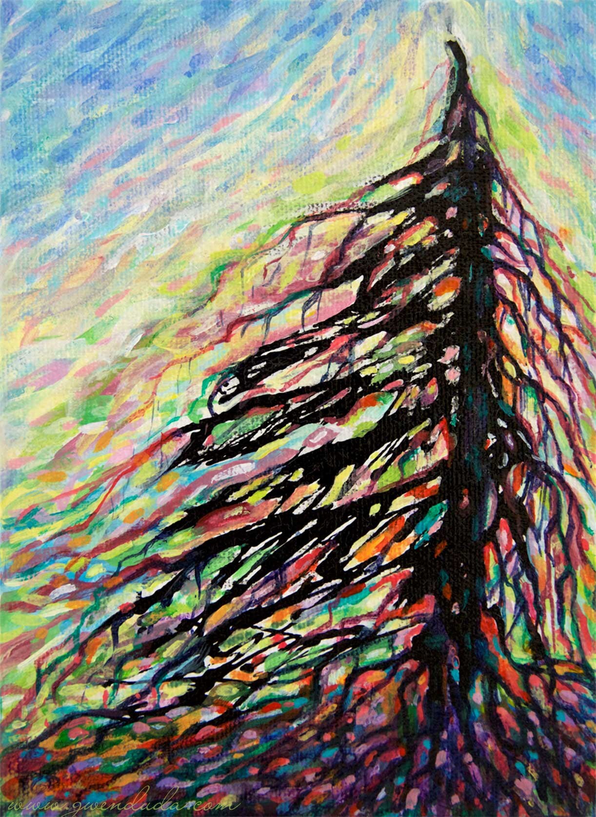 Landscape Abstract Lone Pine Tree Painting 5 X 7 Inch Original Acrylic ...