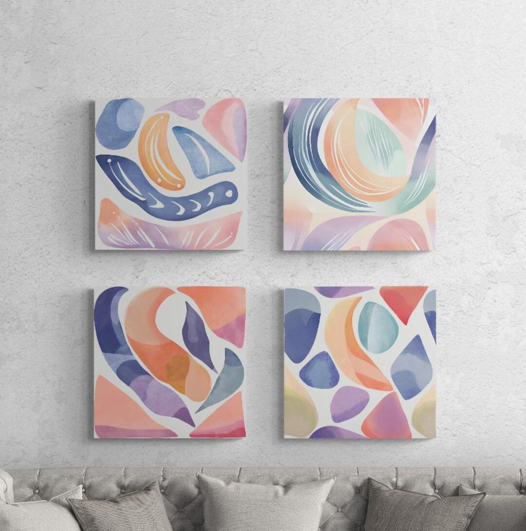 Pastel Colours Set, Digital Wall Art, Set of 4, Abstract Expressionism ...