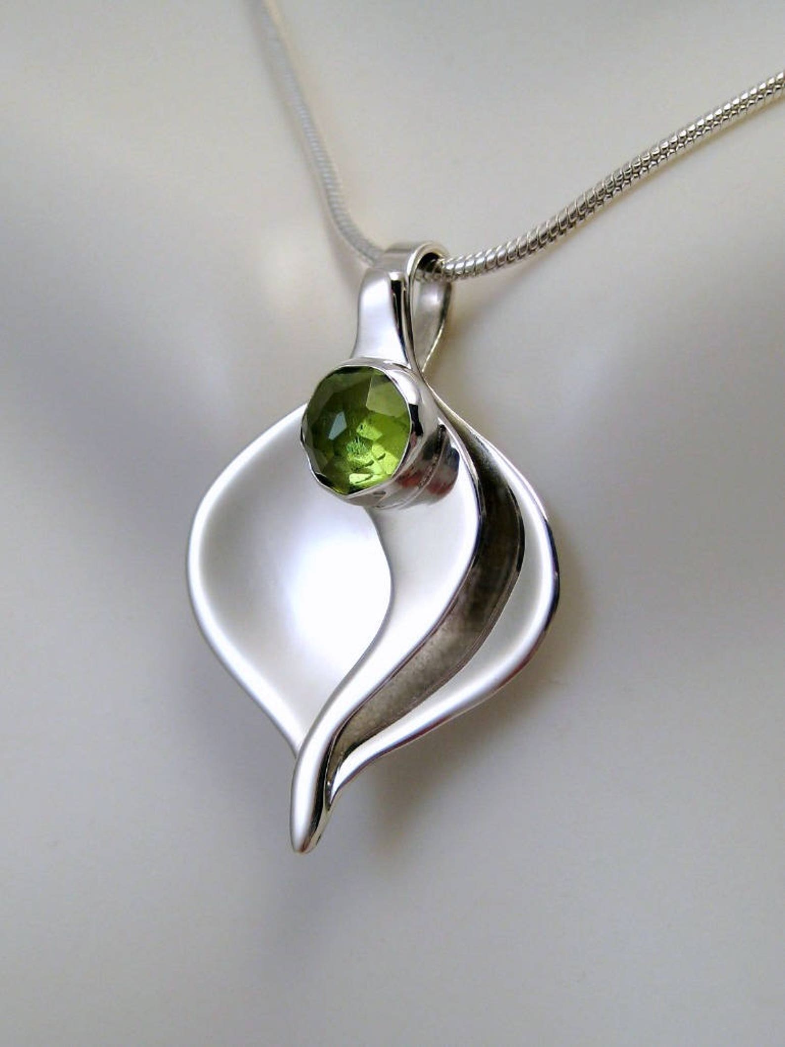 Sterling Silver Peridot Calla Lily Pendant, Peridot Necklace, August ...