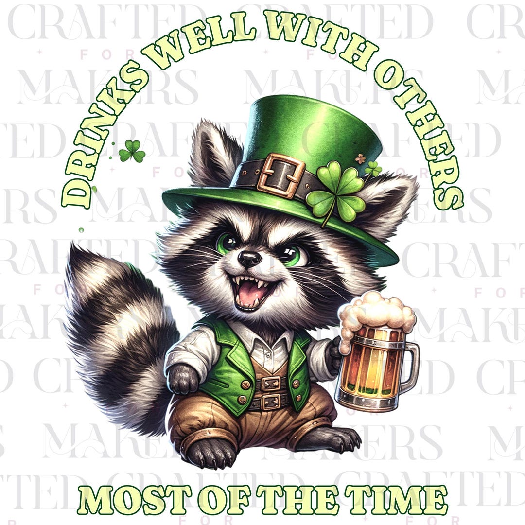 St Patricks Day Raccoon PNG, Funny Feral Leprechaun Graphic Patty ...