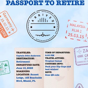 Retirement Invitation With QR Code, Editable, Travel Theme ...