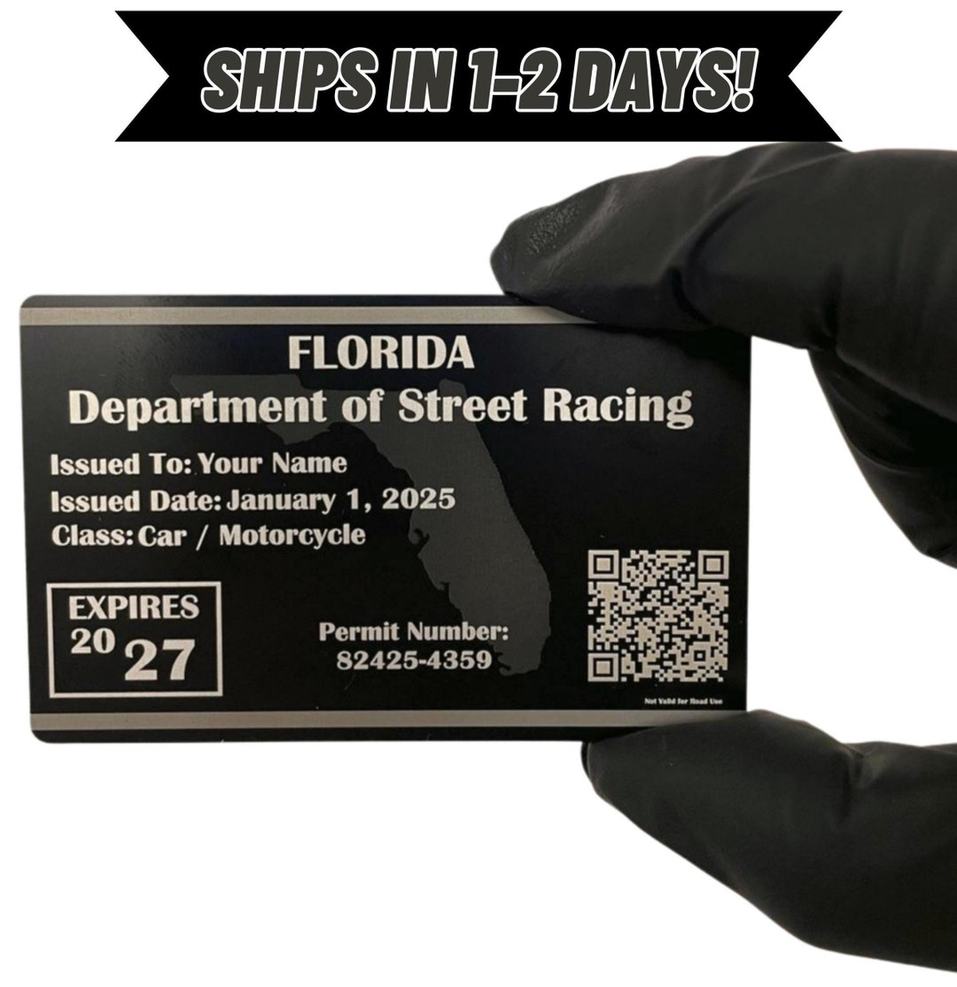 Custom Engraved Florida Racing Permit: Novelty Gift for Car Enthusiasts ...