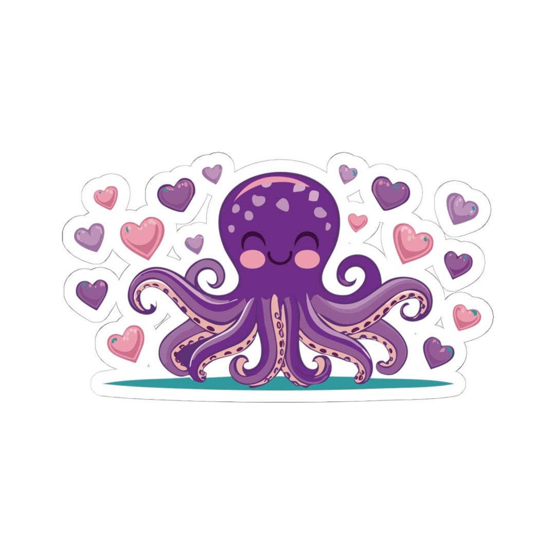 Octavia Octopus - Cute Cozy - Die-cut Stickers, Hearts, Adorable Ocean ...